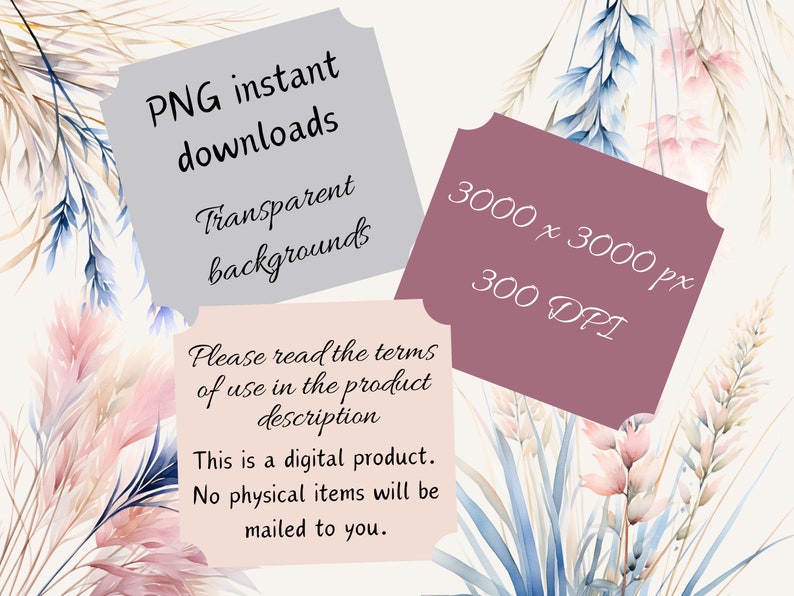 Watercolor Blue and Pink Floral Bouquets Clipart Boho Floral - Etsy