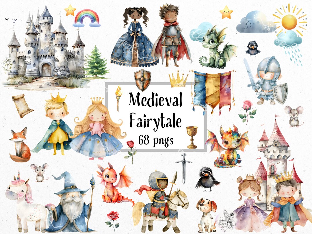 Medieval Fairytale Clip Art: Princesses, Knights, Dragons (digital ...
