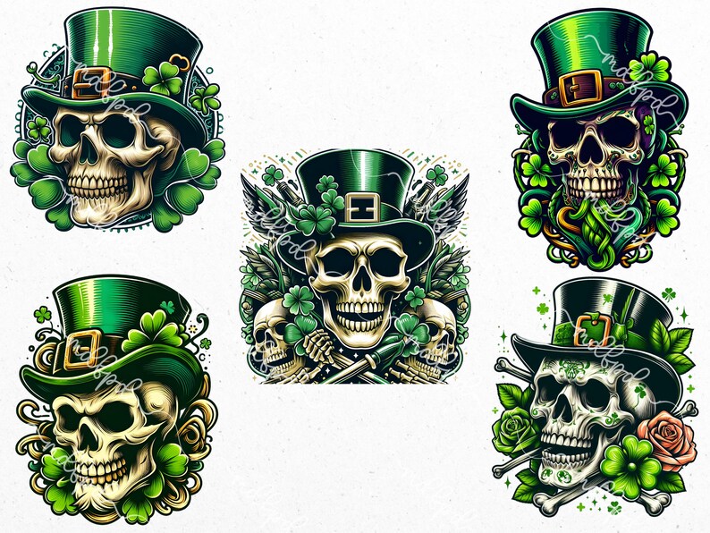St. Patrick's Day Skulls Clip Art: 15 PNG Designs (digital Download) - Etsy