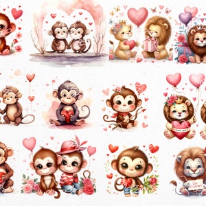 Valentine Jungle Friends: Valentine Themed Jungle Animals Clipart Cute ...