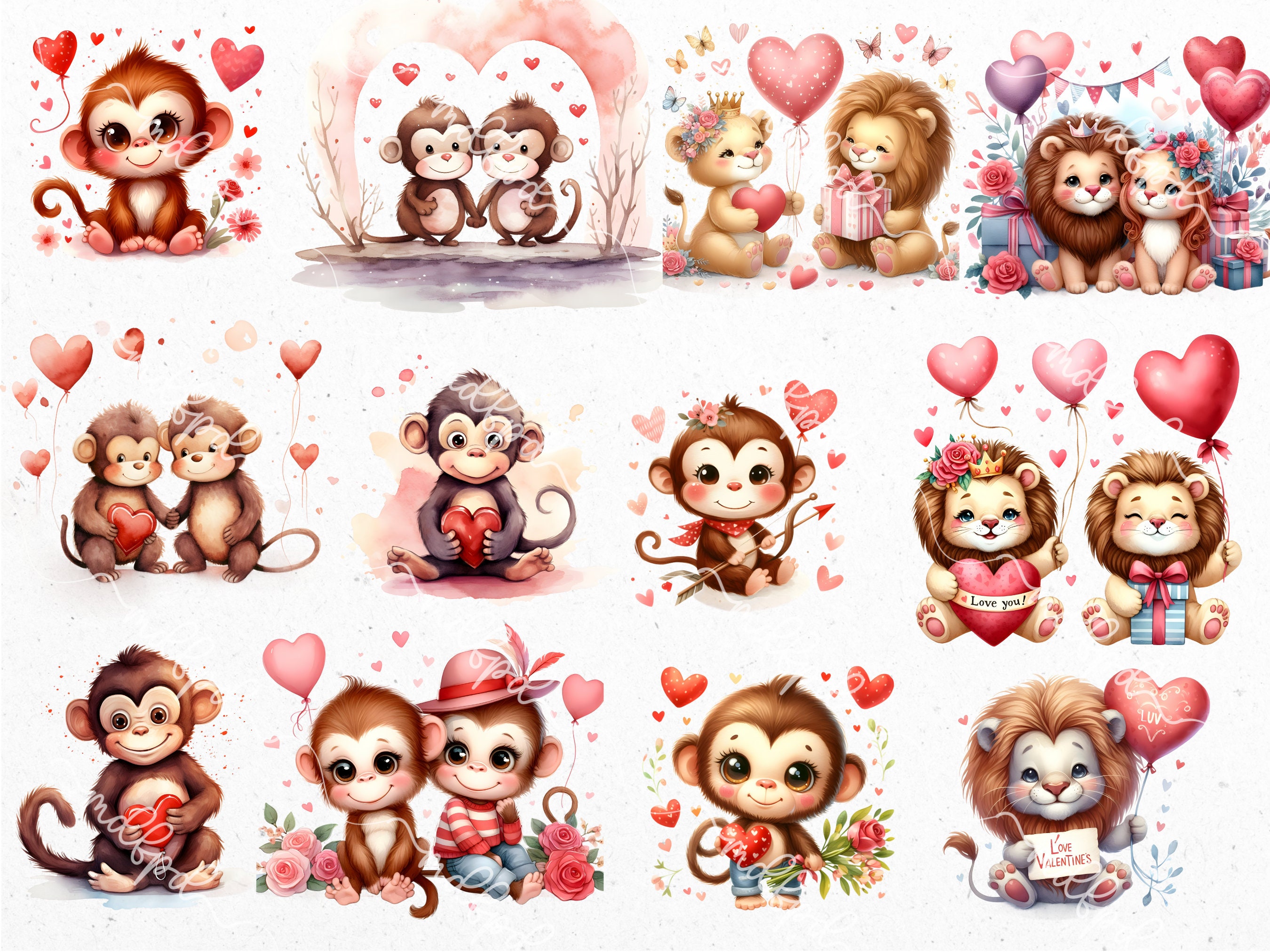 Valentine Jungle Friends: Valentine Themed Jungle Animals Clipart Cute ...