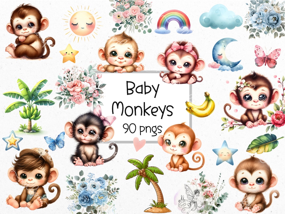 Baby Monkeys: Baby Monkeys Pngs, Baby Monkeys Clip Art, Pink and Blue ...