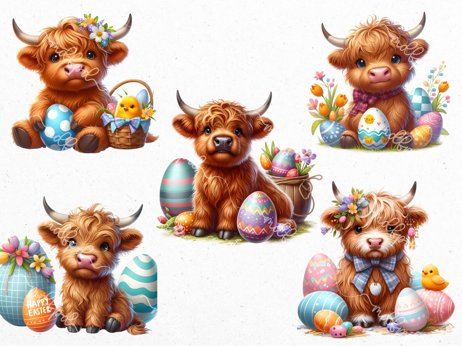 Cartoon Easter Highland Cows: Cartoon Easter Highland Cows Clip Art ...