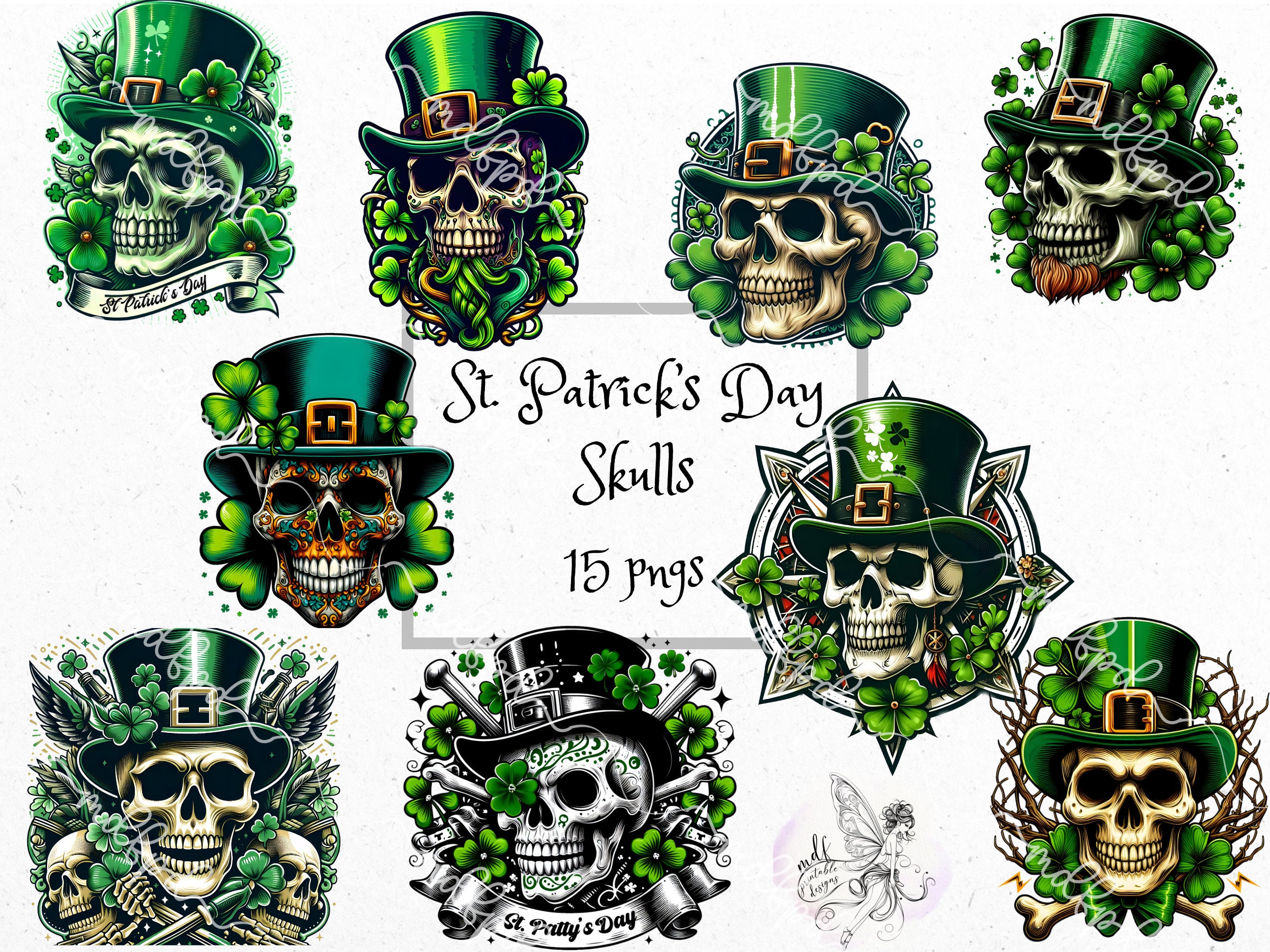 St. Patrick's Day Skulls Clip Art: 15 PNG Designs (digital Download) - Etsy