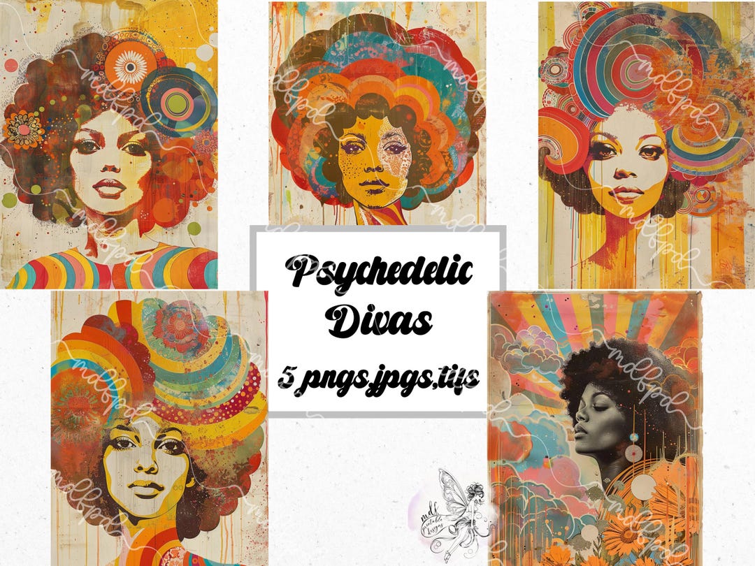 Psychedelic African American Women Clip Art: Groovy Retro Graphics ...