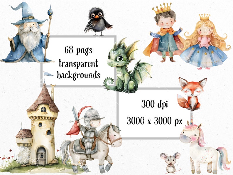 Medieval Fairytale Clip Art: Princesses, Knights, Dragons (digital ...