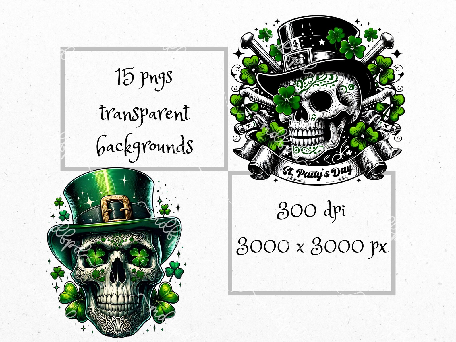 St. Patrick's Day Skulls Clip Art: 15 PNG Designs (digital Download) - Etsy