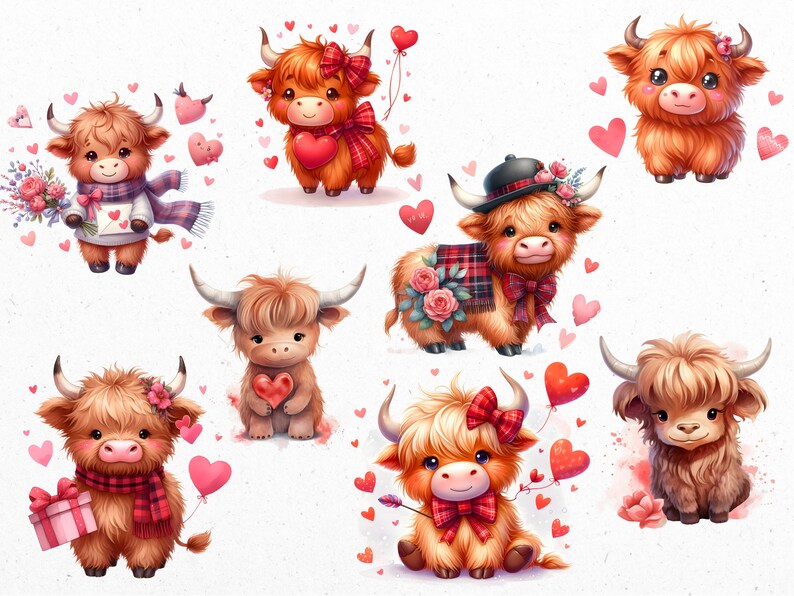 Valentine Highland Cows: Valentine Highland Cow Clip Art Valentine ...