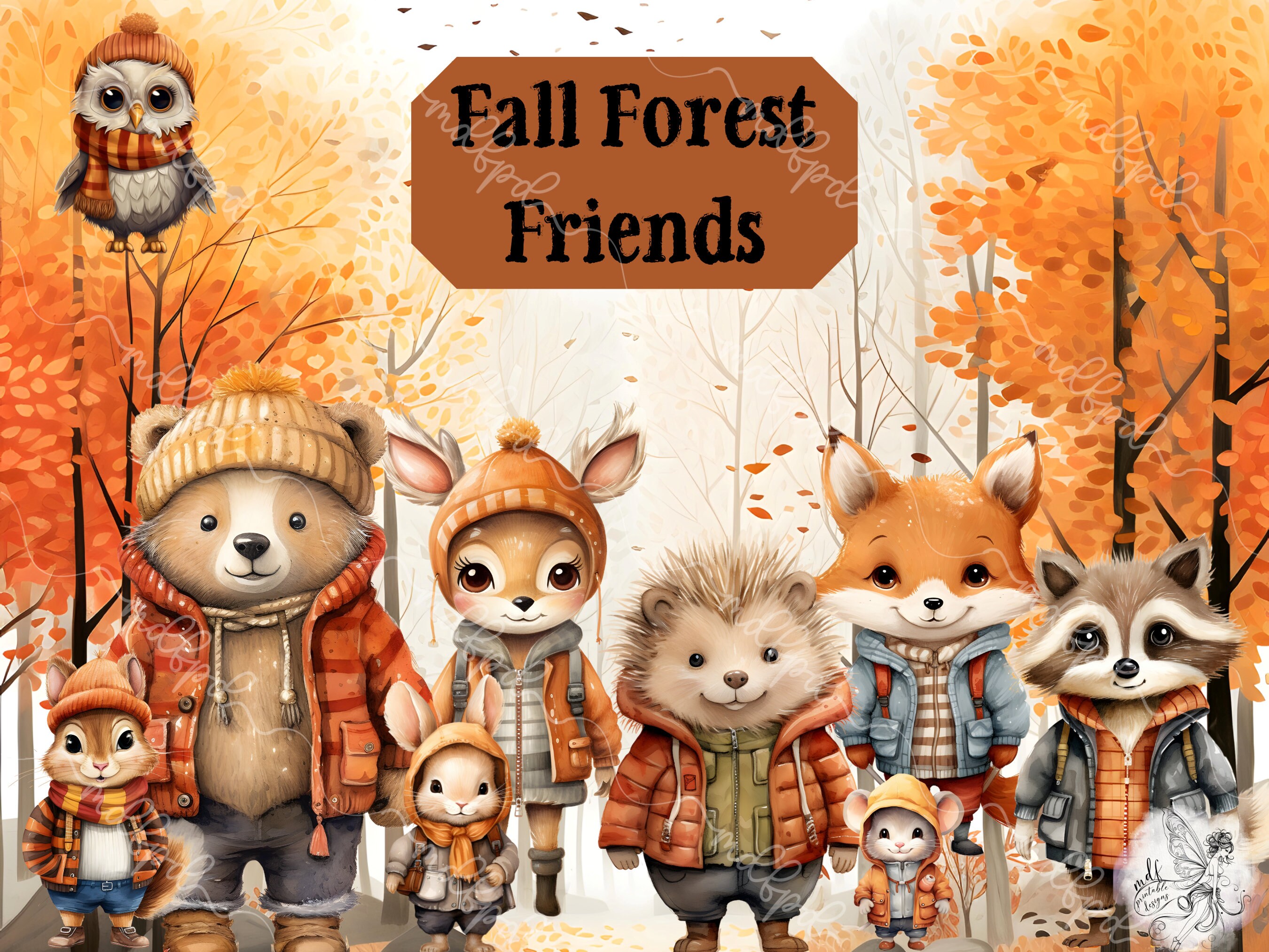 Fall Forest Animals Clipart: Woodland Friends PNG (digital Download) - Etsy