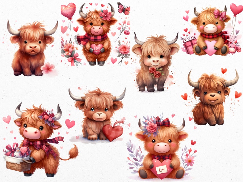 Valentine Highland Cows: Valentine Highland Cow Clip Art Valentine ...