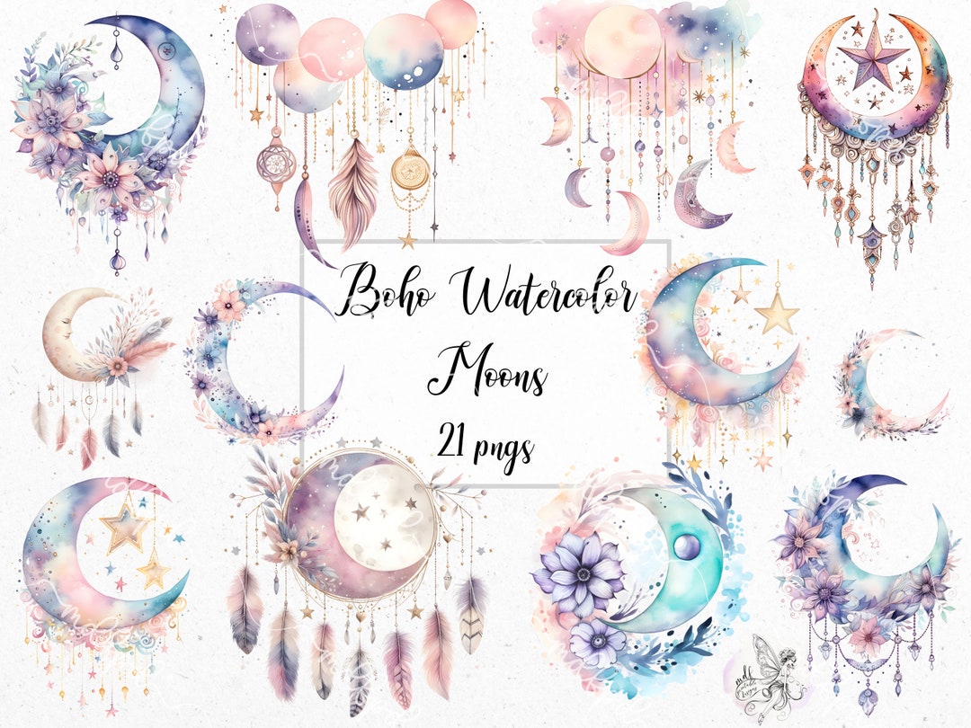 Boho Watercolor Moons: Boho Watercolor Moons Png, Boho Watercolor Moon ...