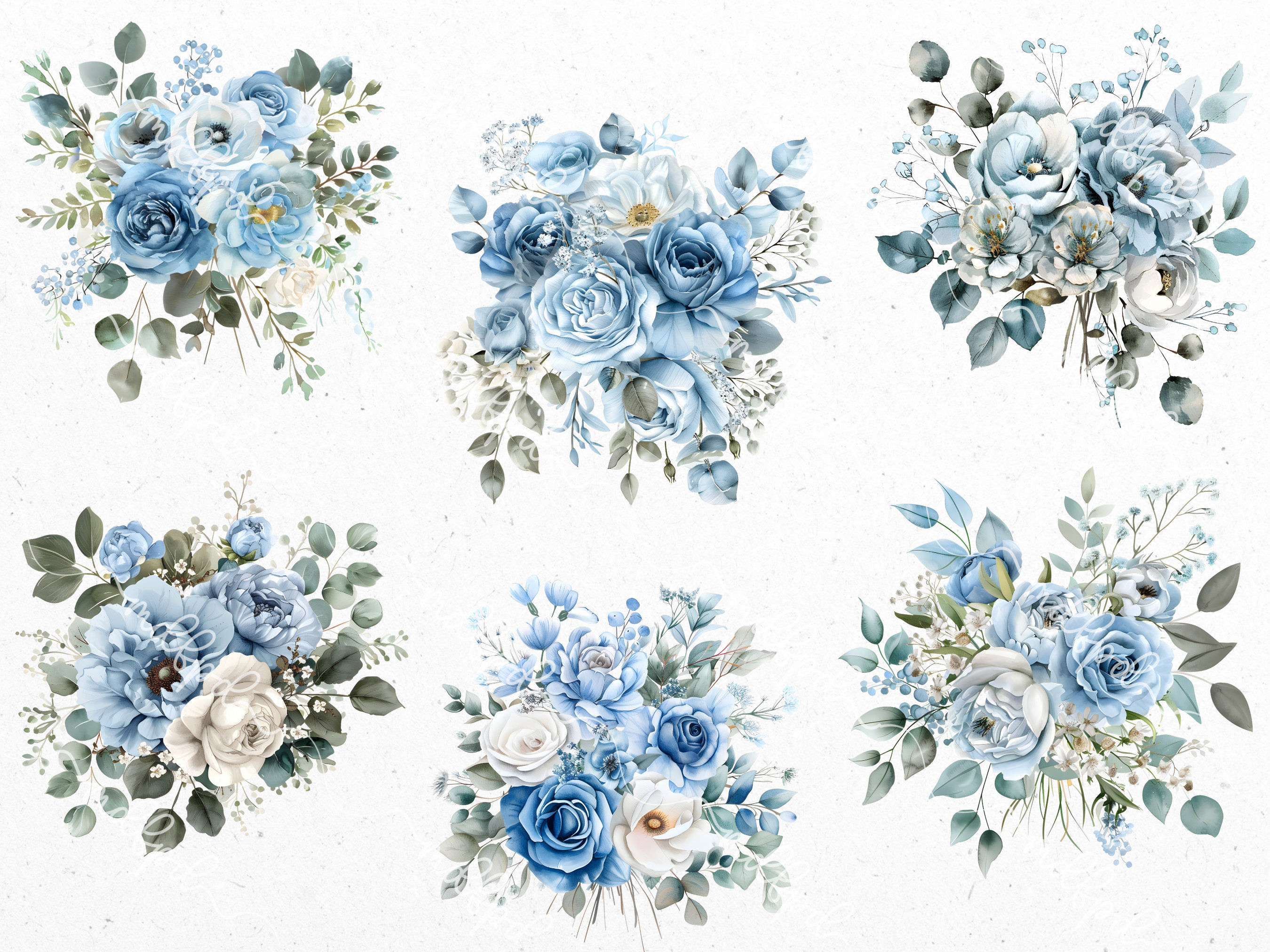 Baby Blue Flower Bouquet Clipart: Spring Floral Pngs (digital Download ...