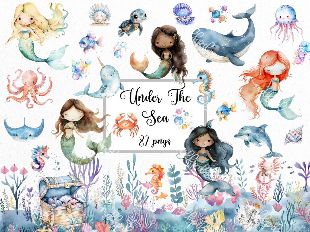 Mermaid Clip Art: Sea Creatures Graphics (digital Download) - Etsy