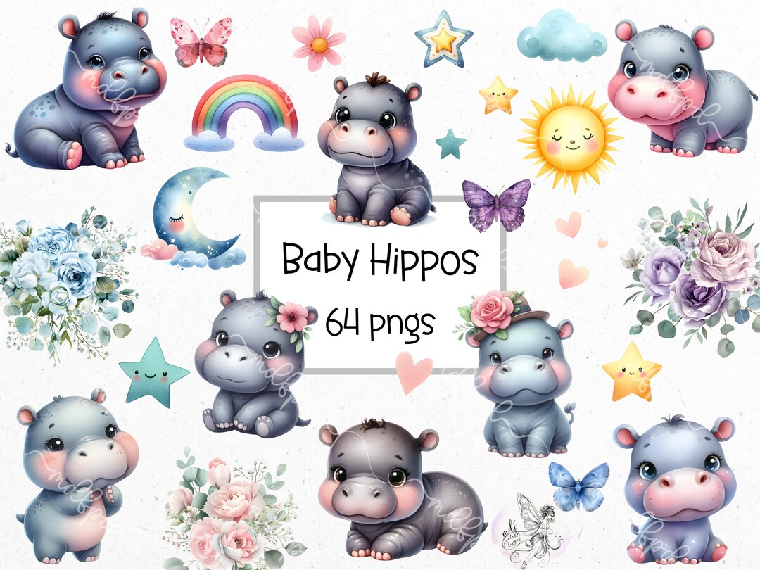 Baby Hippos: Baby Hippo Clip Art, Baby Hippo Pngs, Flower Bouquet ...