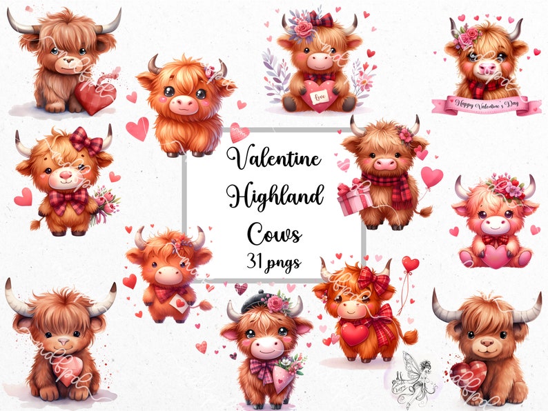 Valentine Highland Cows: Valentine Highland Cow Clip Art, Valentine ...
