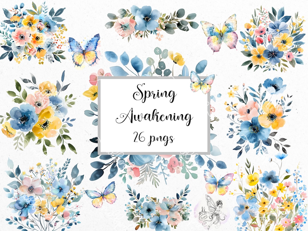 Spring Flower Bouquet Clip Art: Butterfly Pngs (digital Download) - Etsy
