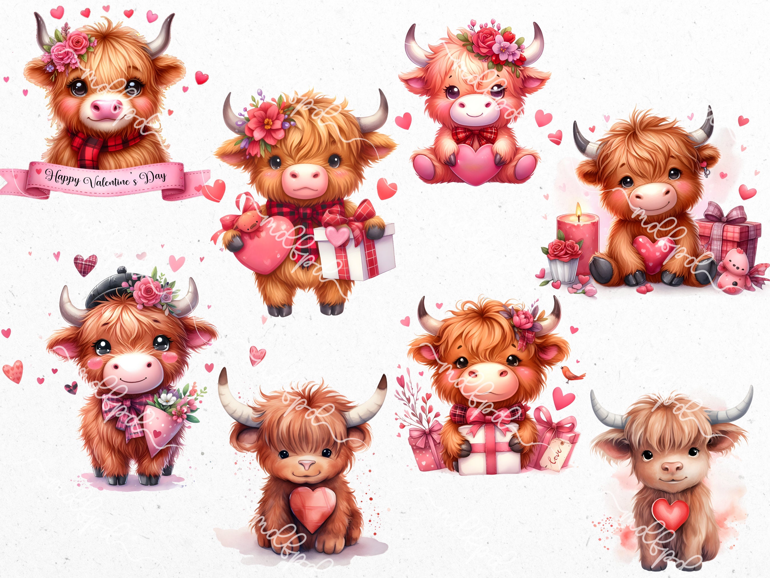 Valentine Highland Cows: Valentine Highland Cow Clip Art, Valentine ...