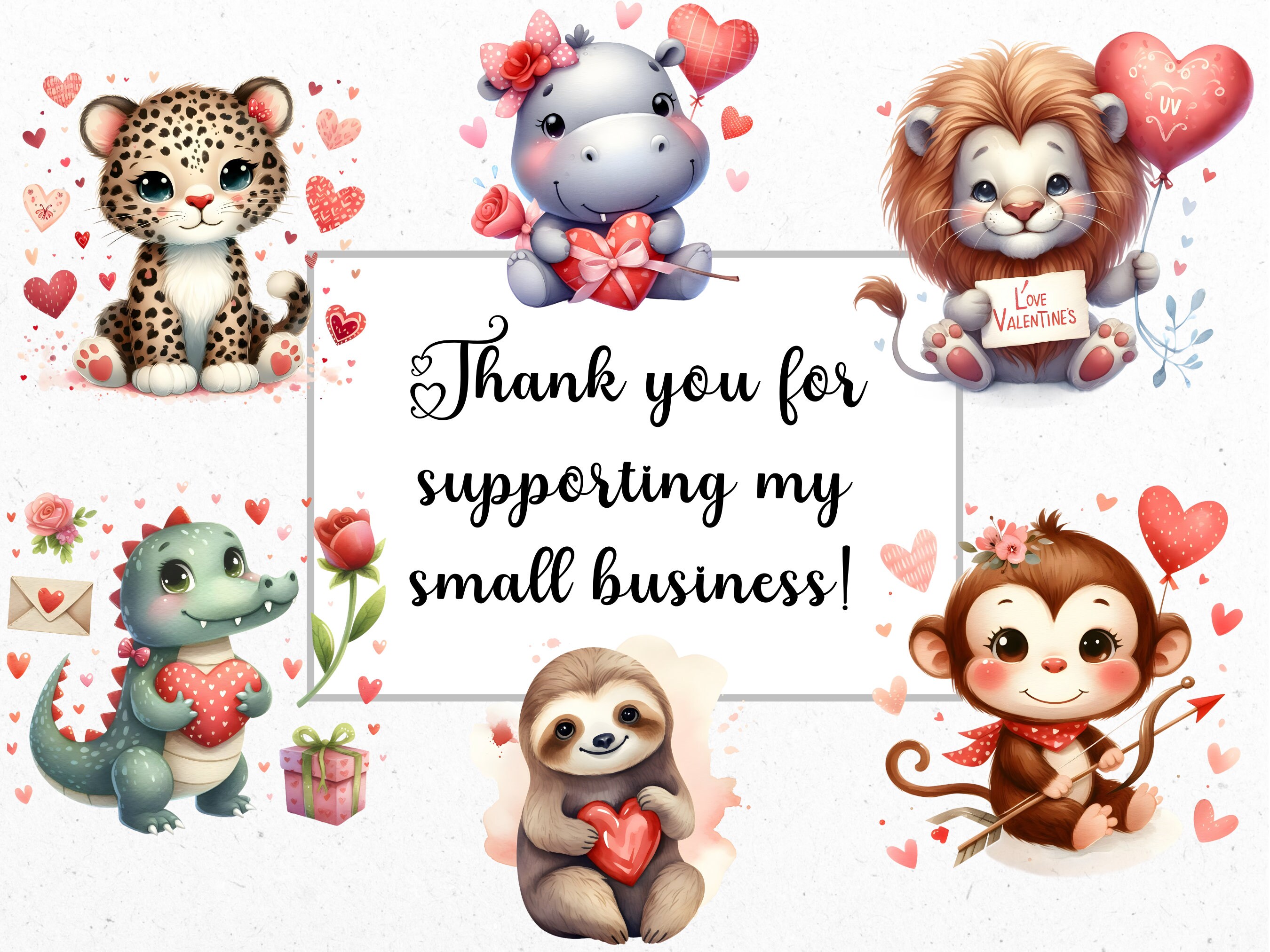 Valentine Jungle Friends: Valentine Themed Jungle Animals Clipart Cute ...