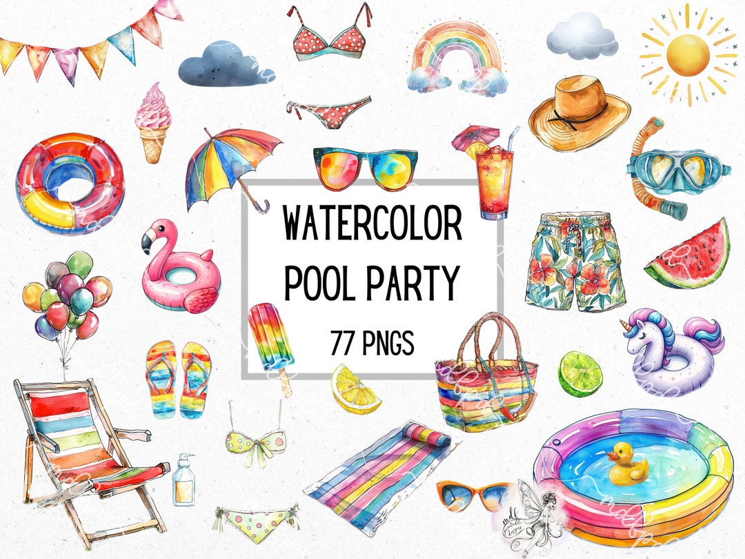 Watercolor Pool Party: Pool Party Pngs, Pool Party Clip Art, Pool Party ...