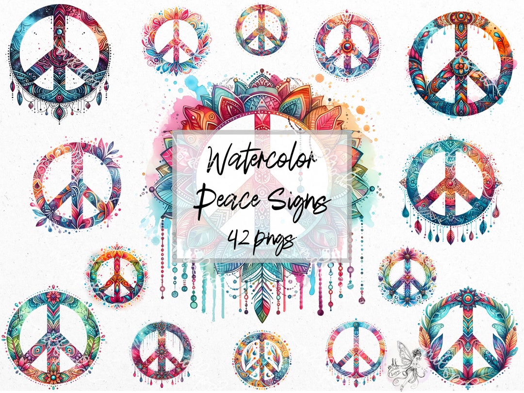 Watercolor Peace Signs: Watercolor Peace Signs Clip Art, Watercolor ...