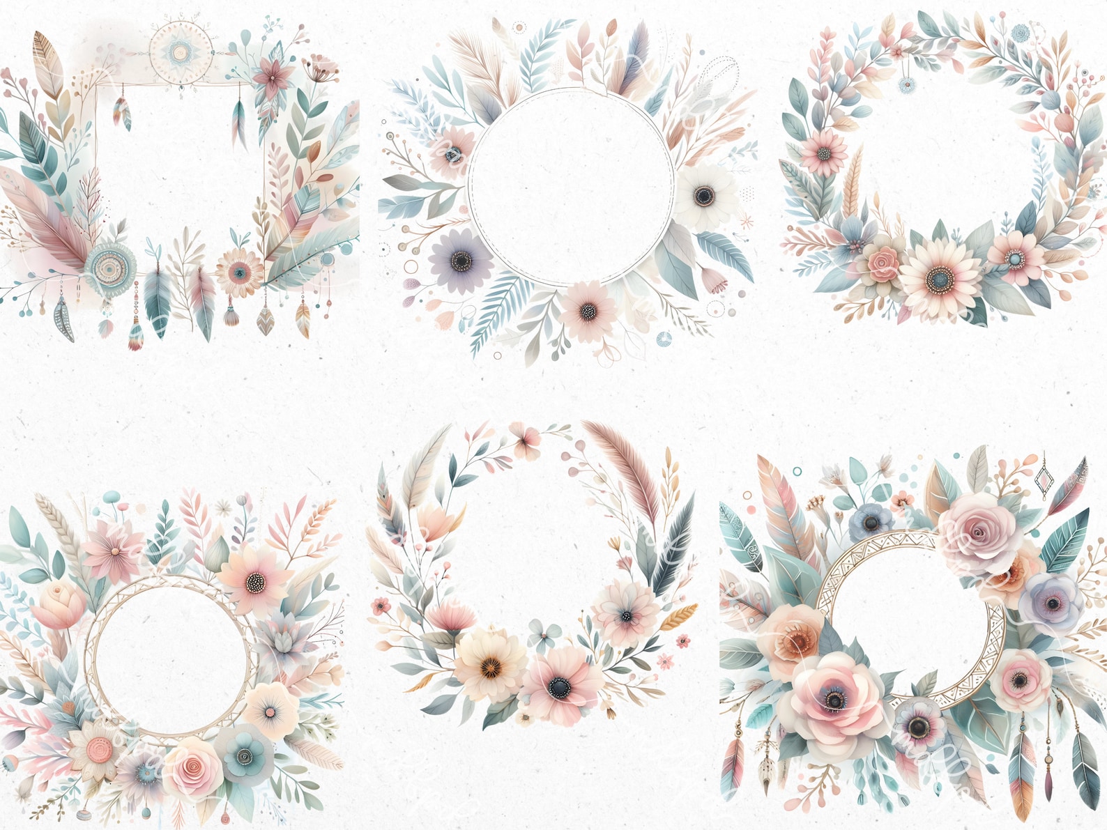 Boho Flower Frames Clipart: Watercolor Floral PNG (digital Download) - Etsy