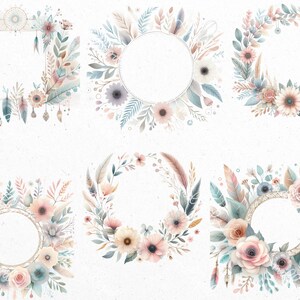 Boho Flower Frames Clipart: Watercolor Floral PNG (digital Download) - Etsy