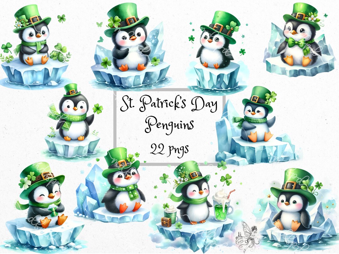 St. Patrick's Day Penguins Clip Art: Festive Pngs (digital Download) - Etsy