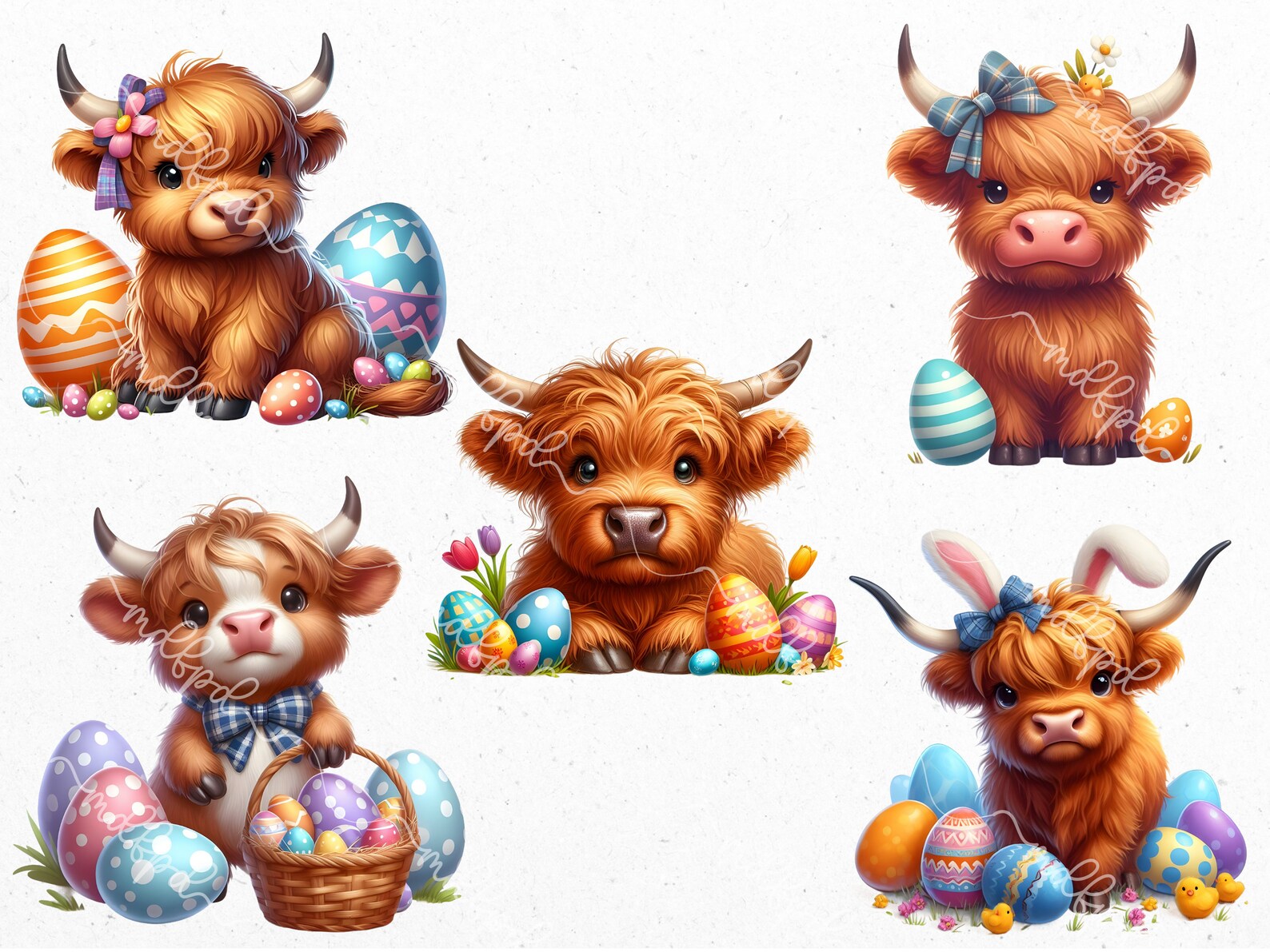 Cartoon Easter Highland Cows: Cartoon Easter Highland Cows Clip Art ...