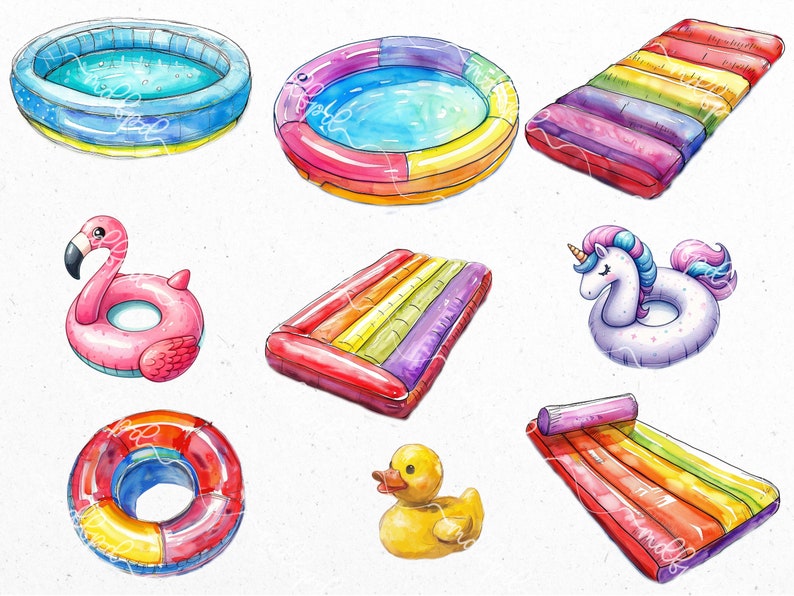 Watercolor Pool Party Clip Art: 77 Summer Pngs (digital Download) - Etsy