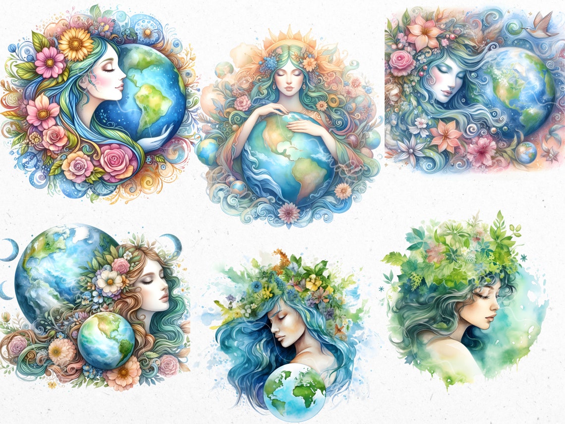 Watercolor Gaia Clipart: Mother Earth PNG Set (digital Download) - Etsy