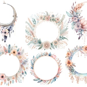 Boho Flower Frames Clipart: Watercolor Floral PNG (digital Download) - Etsy