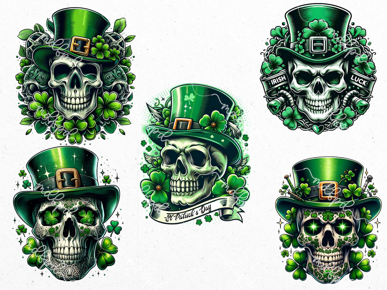 St. Patrick's Day Skulls Clip Art: 15 PNG Designs (digital Download) - Etsy