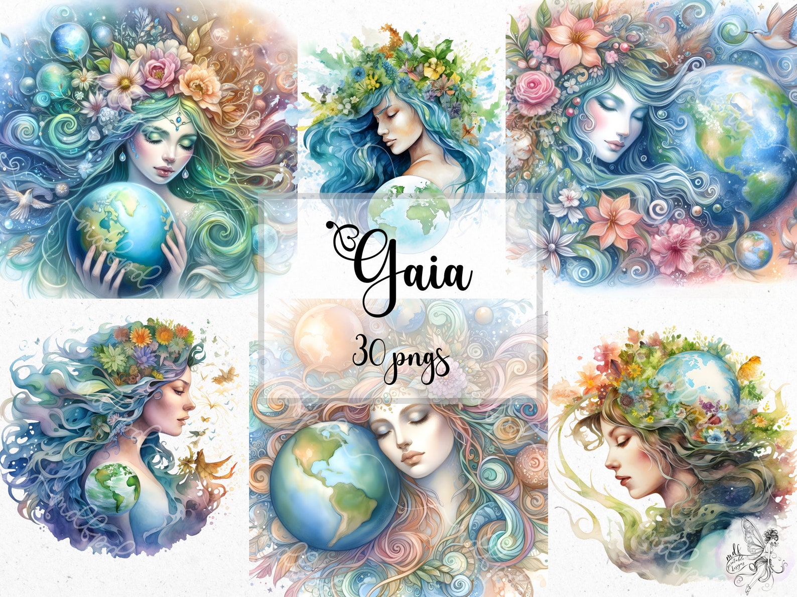 Watercolor Gaia Clipart: Mother Earth PNG Set (digital Download) - Etsy