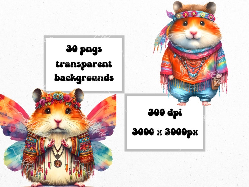 Boho Hippy Hamsters: Bohemian Hippy Style Hamsters Clip Art, Bohemian ...