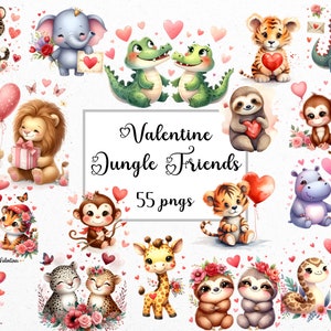 Valentine Jungle Friends: Valentine Themed Jungle Animals Clipart Cute ...