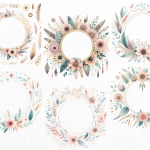 Boho Flower Frames Clipart: Watercolor Floral PNG (digital Download) - Etsy