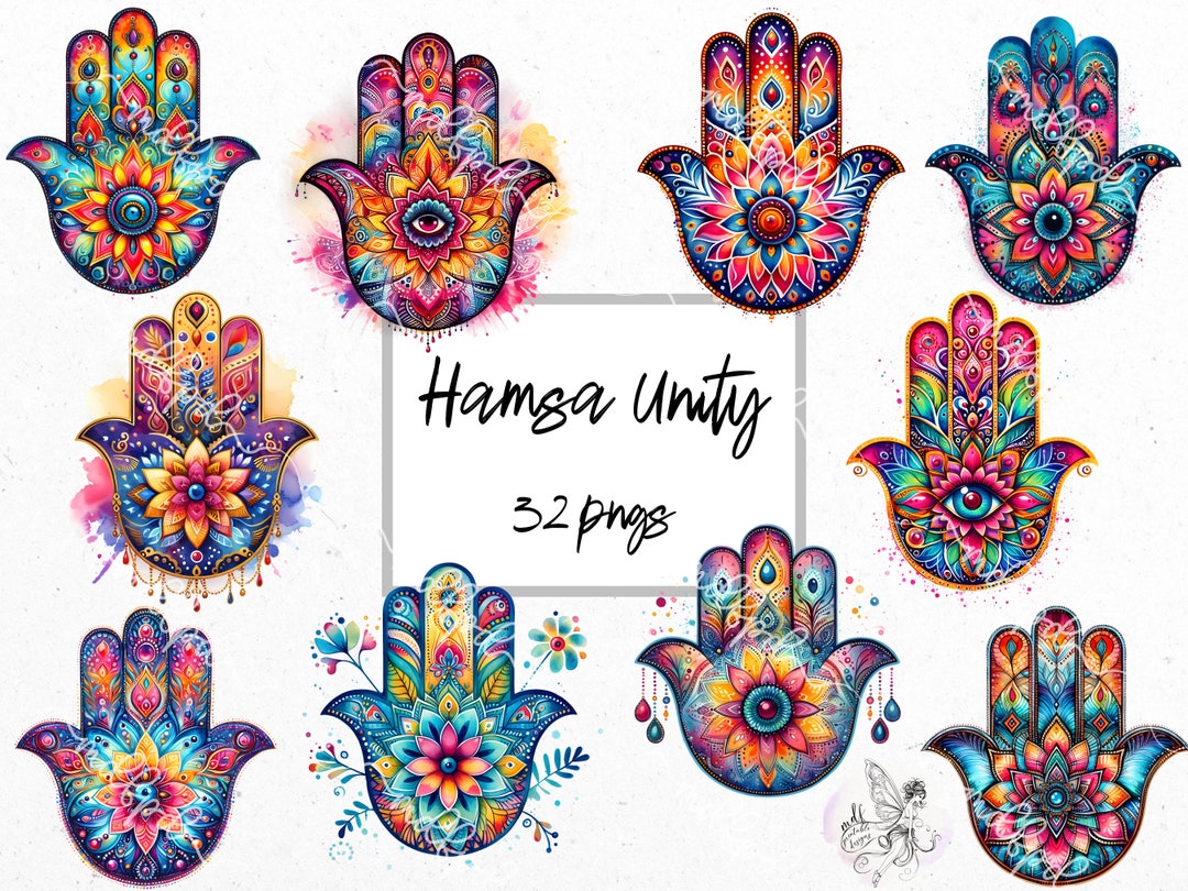 Hamsa Unity: Watercolor Hamsa Hands Clip Art, Hamsa Hand Png, Hamsa ...