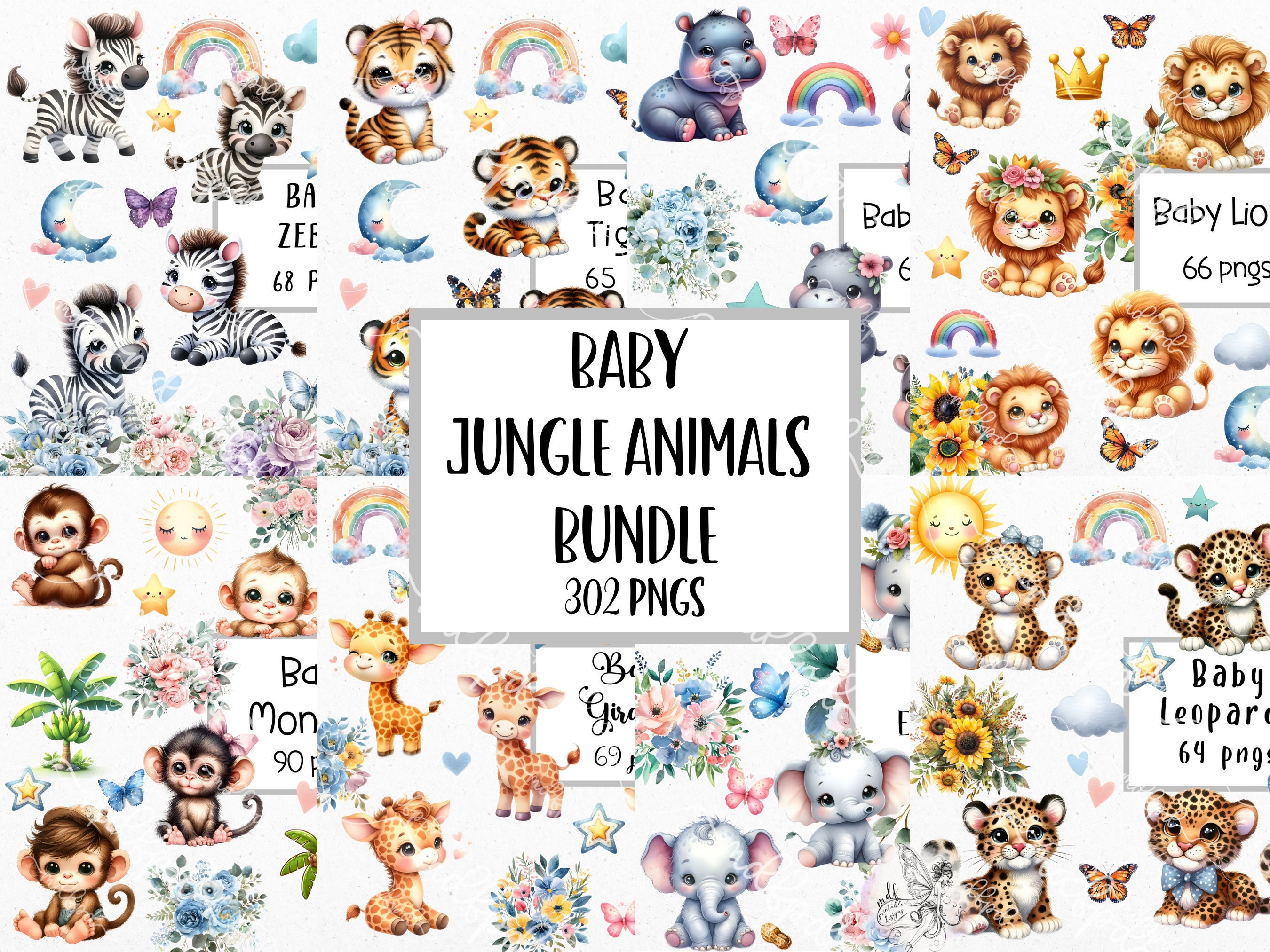 Baby Jungle Animals Clip Art Bundle: Nursery Decor (302 PNG) - Etsy