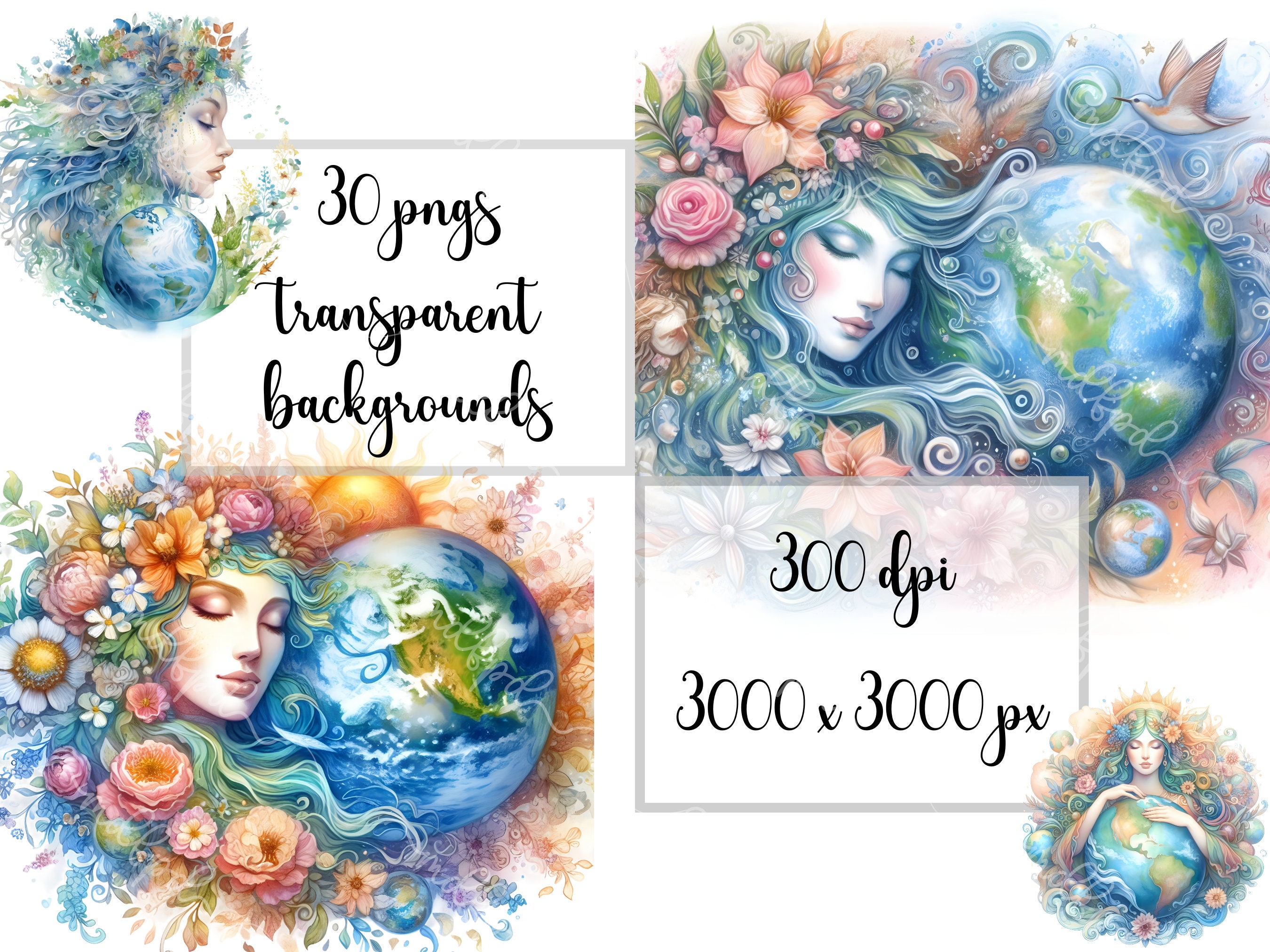 Watercolor Gaia Clipart: Mother Earth PNG Set (digital Download) - Etsy