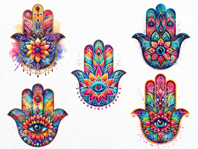Watercolor Hamsa Hand Clip Art: 32 PNG Graphics (digital Download) - Etsy