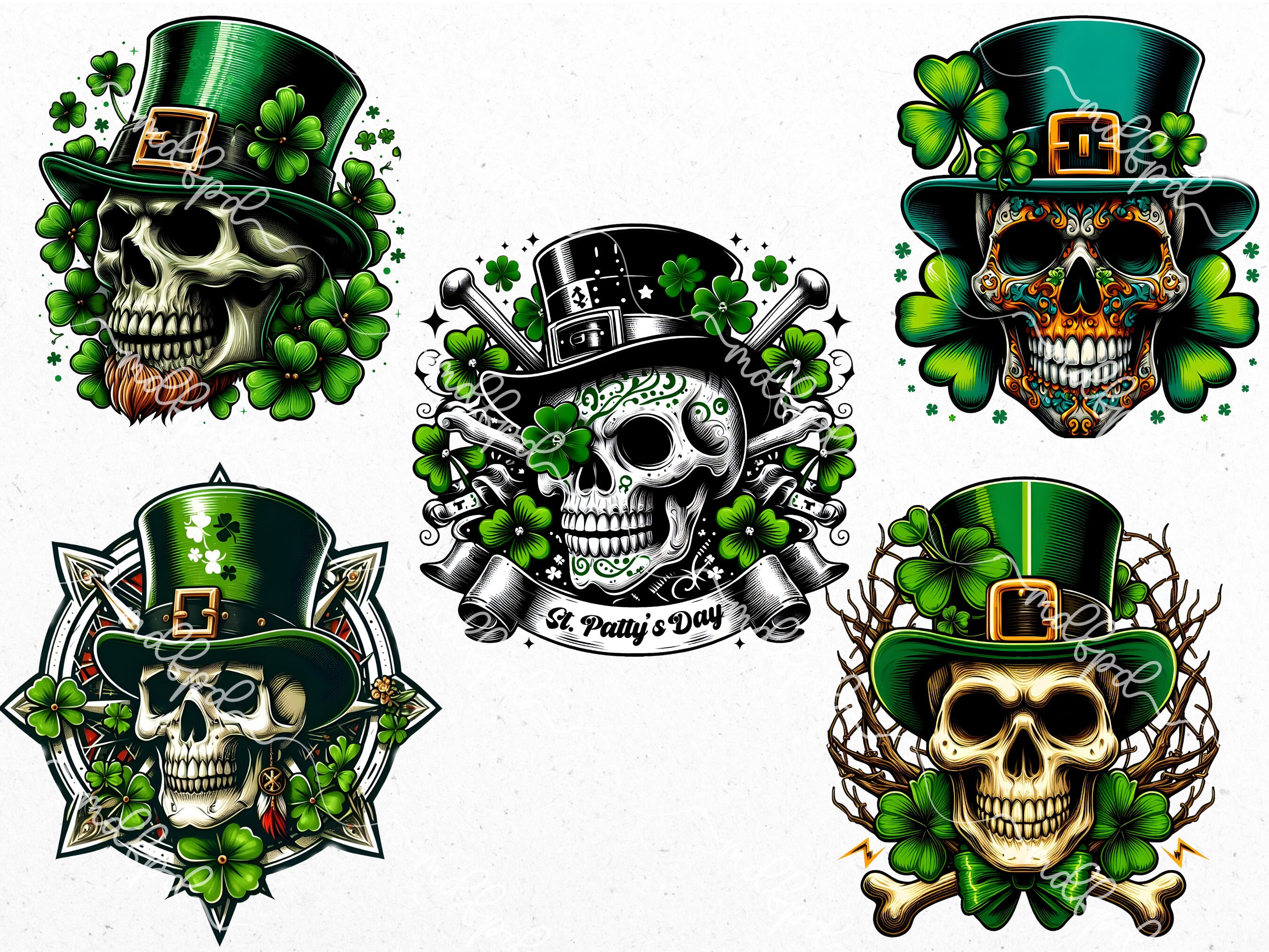 St. Patrick's Day Skulls Clip Art: 15 PNG Designs (digital Download) - Etsy