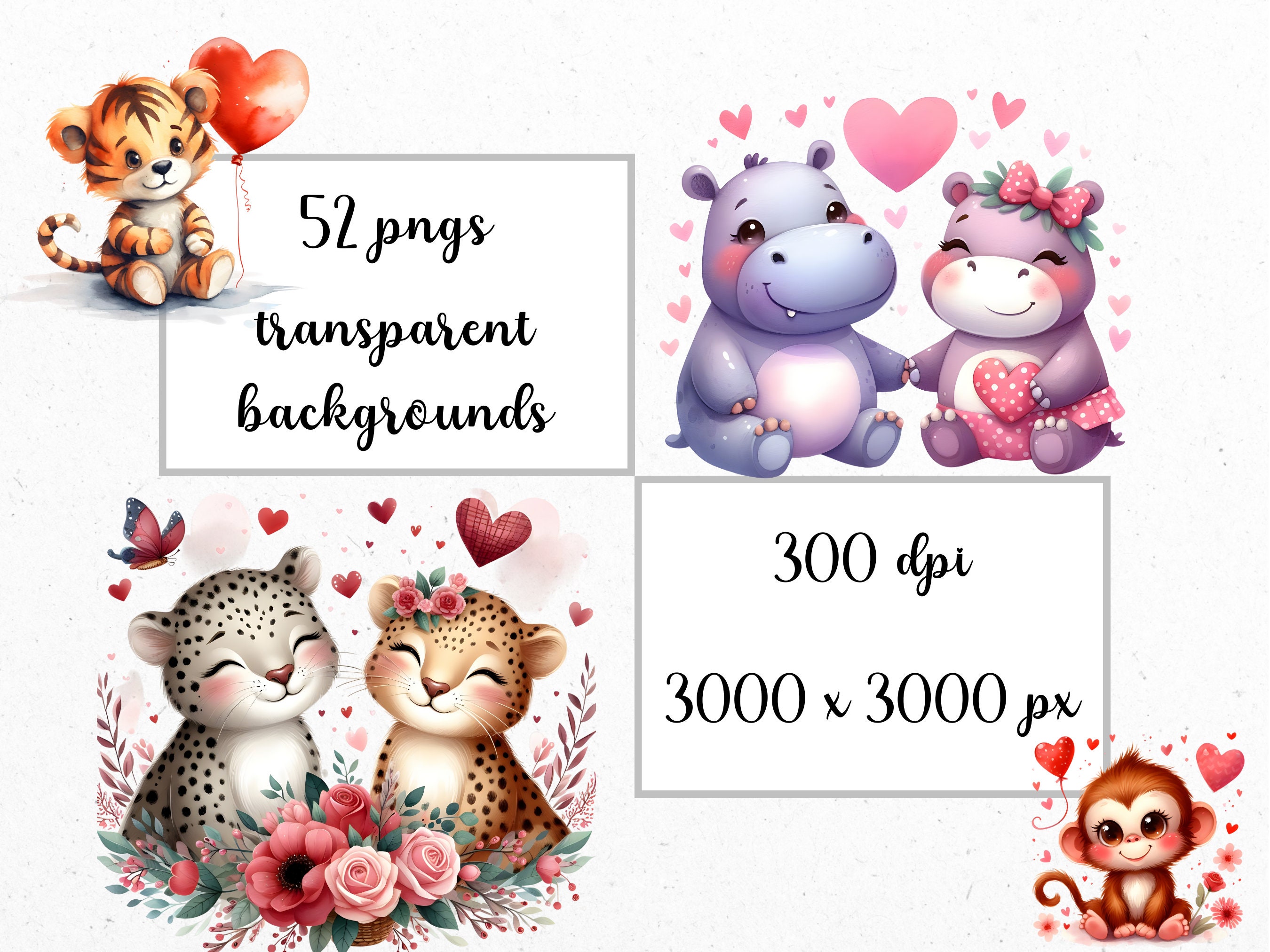 Valentine Jungle Friends: Valentine Themed Jungle Animals Clipart Cute ...