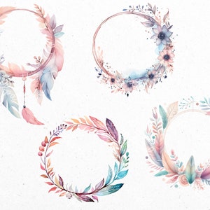 Boho Flower Frames Clipart: Watercolor Floral PNG (digital Download) - Etsy