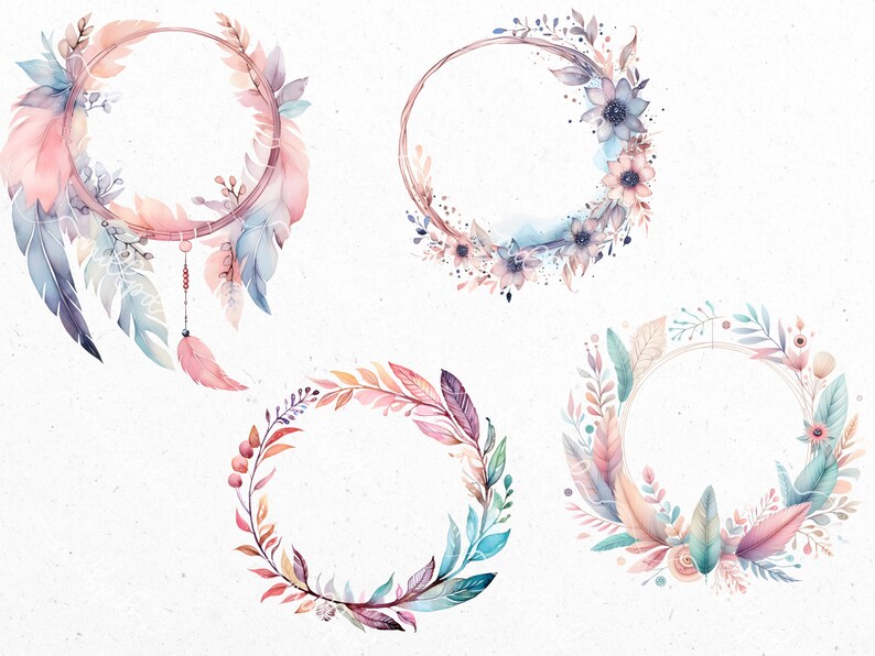 Boho Flower Frames Clipart: Watercolor Floral PNG (digital Download) - Etsy