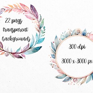 Boho Flower Frames Clipart: Watercolor Floral PNG (digital Download) - Etsy