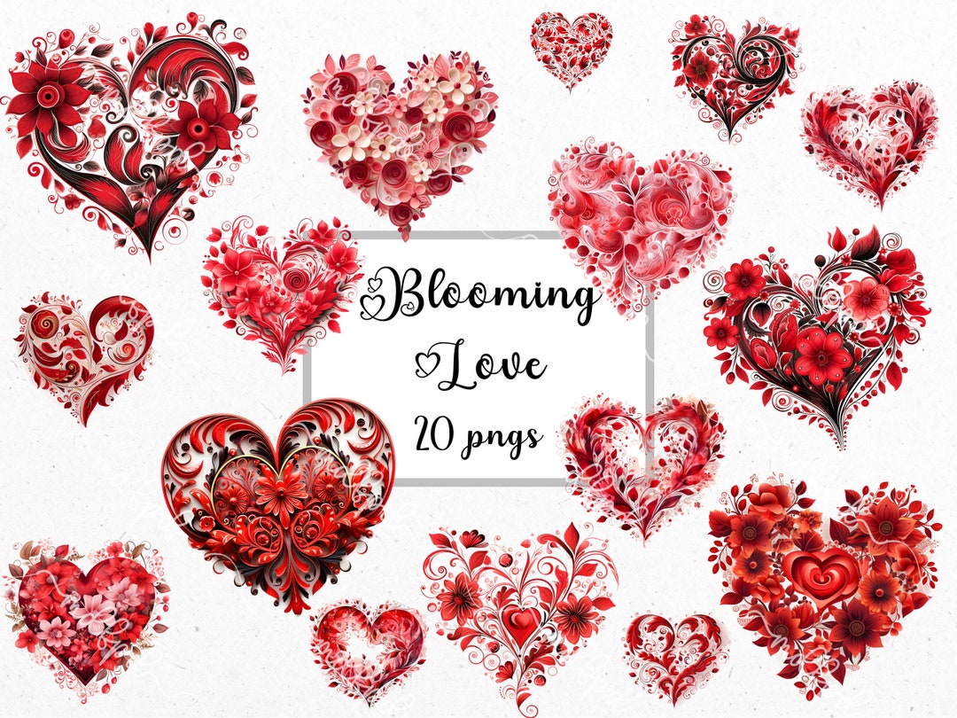 Floral Heart Clip Art: Valentine's Day Flower Pngs (digital Download ...