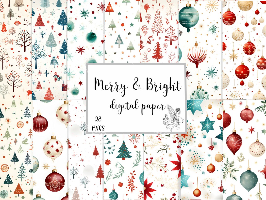 Merry & Bright Digital Paper: Winter Digital Paper Clipart Winter ...