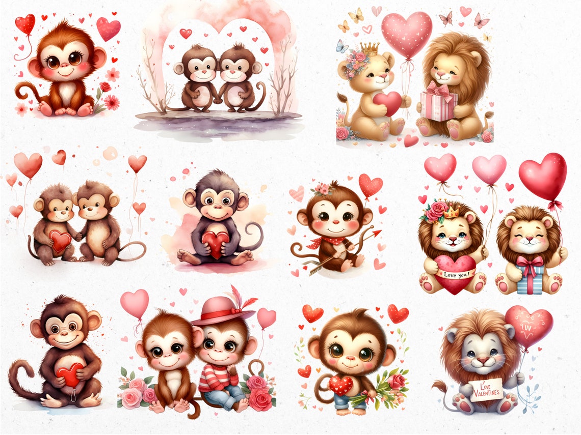 Valentine Jungle Friends: Valentine Themed Jungle Animals Clipart Cute ...