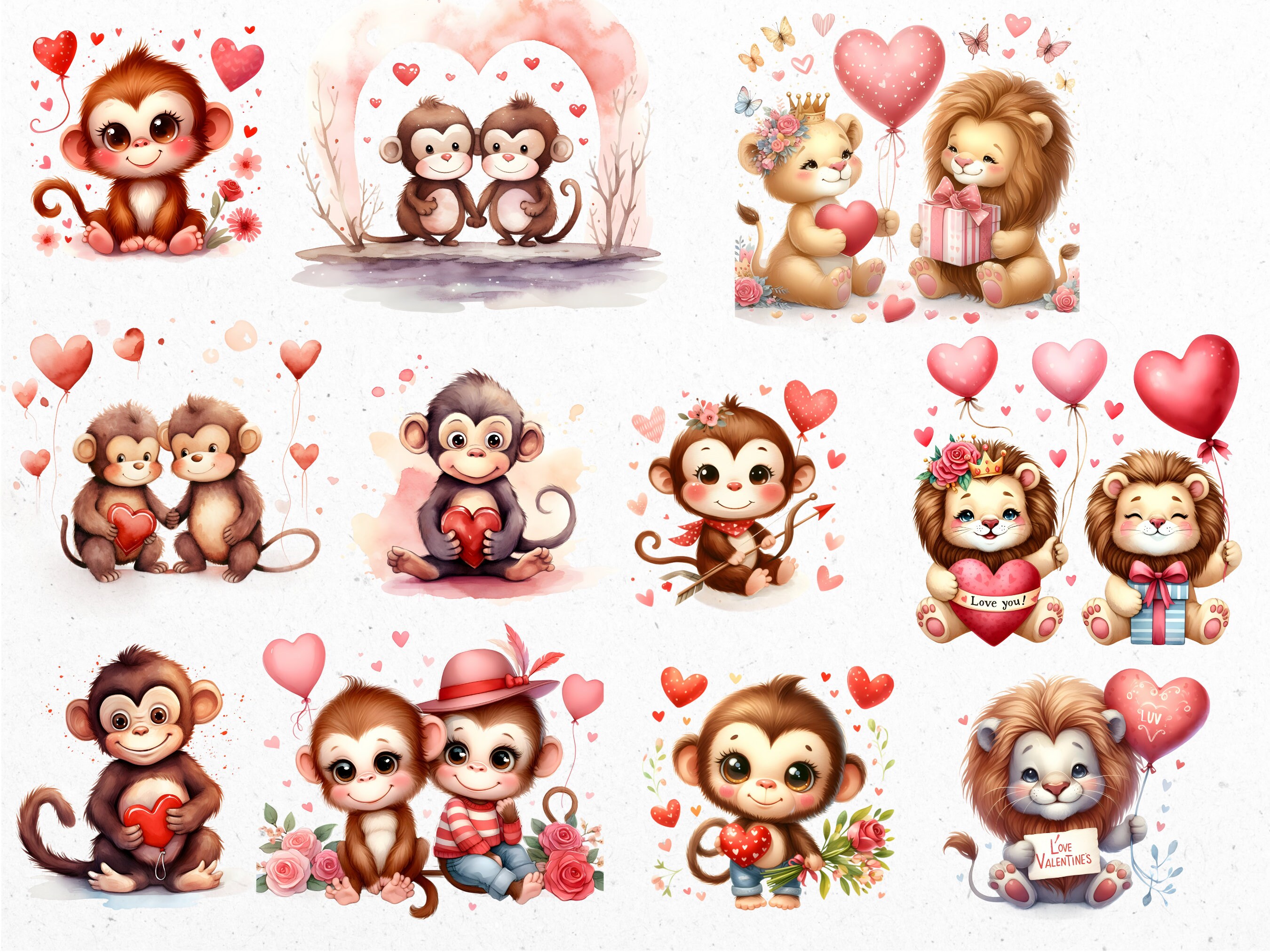 Valentine Jungle Friends: Valentine Themed Jungle Animals Clipart Cute ...
