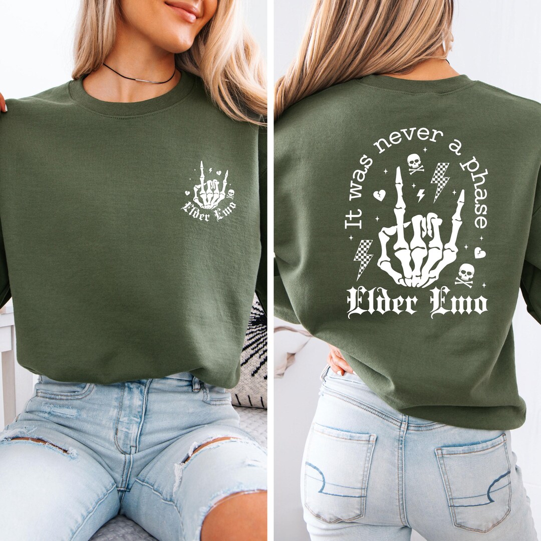 Elder Emo Sweatshirt: Skeleton Hand Rock, Funny Nostalgia Sweater - Etsy